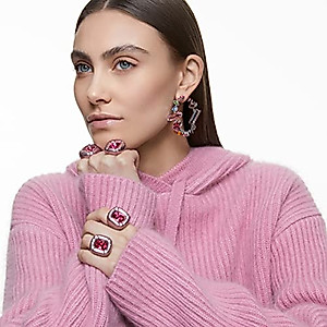 SWAROVSKI Dulcis Cocktail Ring with Pink Cushion-Cut Crystal on Iridescent Pink Aluminum Band, EU Size 50; US Size 5, Part of the Dulcis Collection