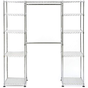 Seville Classics 14" Deep Heavy Duty Steel Wire Expandable Closet Organizer - Bedroom Space Saving - Free Standing Cloth Rack - Adjustable Height of Shelves, Hanging-rods and Width - 10 Years Limited Warranty