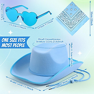 Geyoga 9 Pcs Cowboy Hat with Paisley Print Bandanas and Heart Shape Sunglasses for Halloween Cowboy Party Costume(Blue)