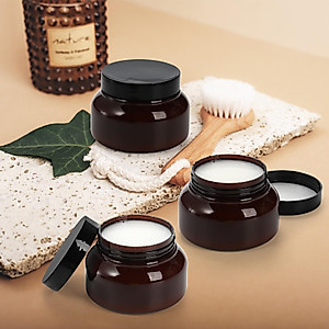 Yarlung 16 Pack 8 Oz Plastic Containers with Lids, Brown Body Butter Containers Empty Refillable, Amber Body Scrub Jars Round Low Profile Samples Jars for Lotion, Sugar Scrub, Cream