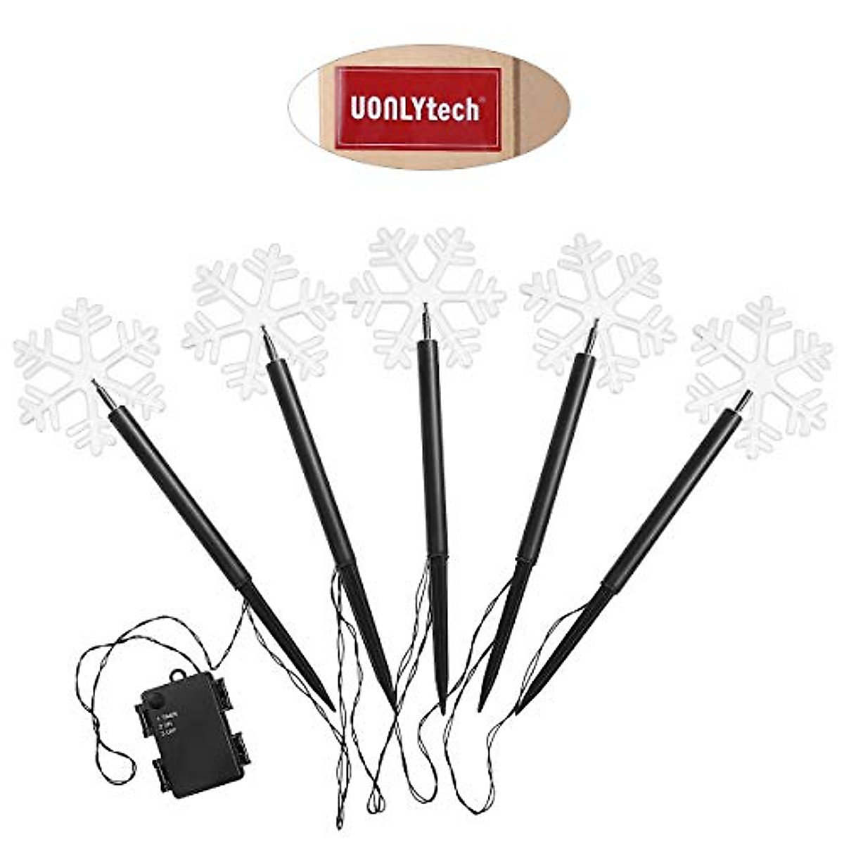 Uonlytech 5 Pack Christmas Snowflake Garden Lights Snowflake Stake Lights Battery Operated Snowflake Lights Outdoor Waterproof Christmas Decorative Ground Lights for Patio Walkway Yard Lawn