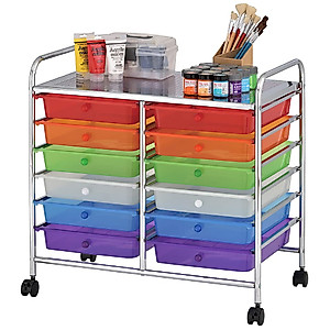 ECR4Kids 12-Drawer Mobile Organizer, Storage Cart, Assorted
