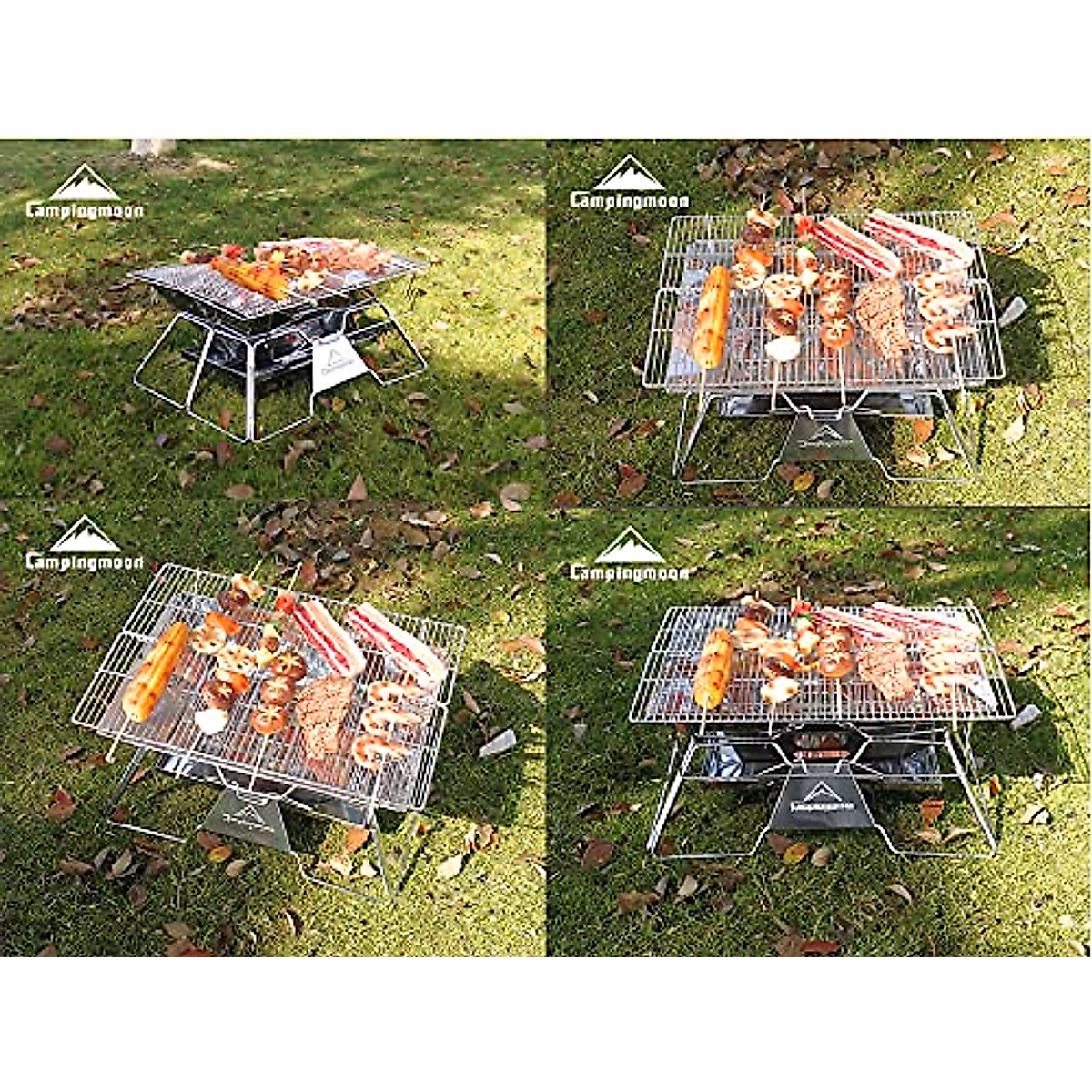 CAMPINGMOON Stainless Steel Portable Camping Fire Pit Foldable Wood Burning Charcoal Grill 20x13-inch with Carrying Bag MT-3