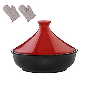 Xgxoz Enameled Ceramic Tagine Enameled Cooking Pot with Ceramic Cone-Shaped Closed Lid, Non Stick Enameled Casserole Tajine Pot for Home Kitchen Restaurant