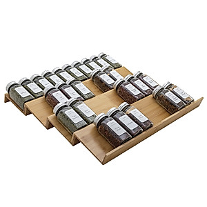 Angimio Bamboo Spice Rack Drawer Organizer - 8 Pieces Set- 9" Wide Per Piece - Combine Pieces Into 18" Wide Rack (9" or 18")