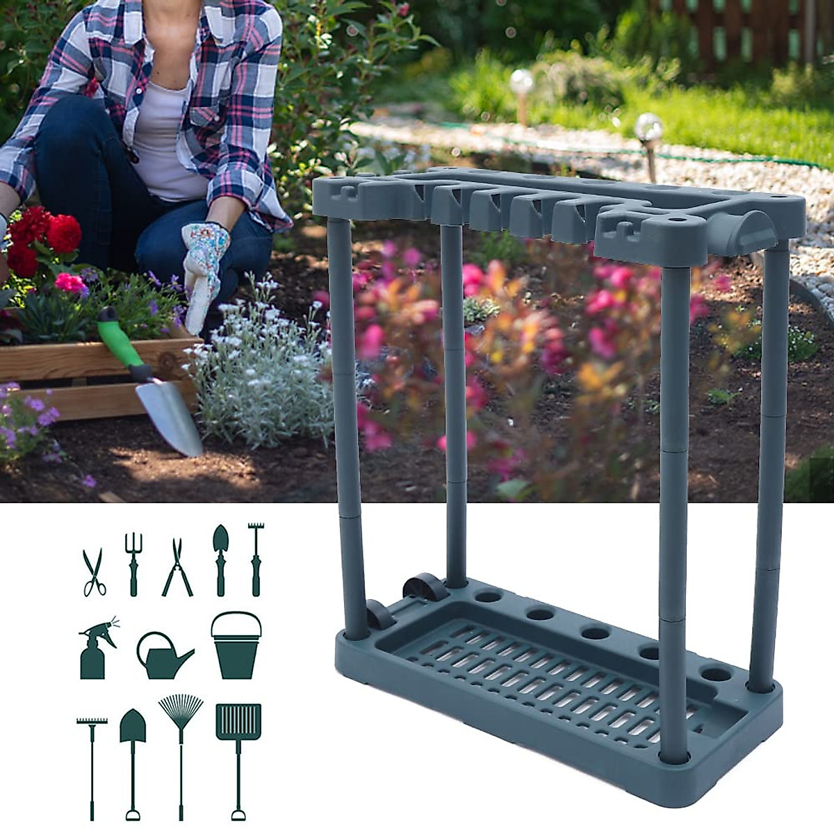 DNYSYSJ Garden Tool Organizer,Garden Garage Tool Rack Organizer Broom Mop Holder Utility Storage Stand Tower