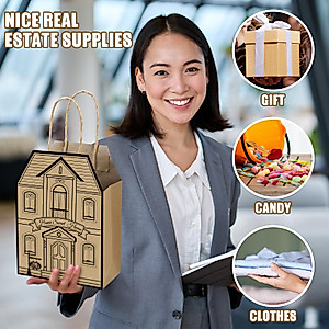 Colarr 50 Pcs Real Estate Agent Supplies House Shaped Gift Bag 5.25 x 3.25 x 8.25 Inch Real Estate Bag with Handles Kraft Real Estate Agent Gift Bags for Real Estate Favor Home Gift (Brown)