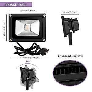 Degruand 20W 2 Pcs LED Halloween Black Light,Blacklight Flood Light with Plug,IP65 Waterproof,Light Up 30x30FT Area,Wire1.5M/4.92FT, for Glow Party Bedroom Neon Glow