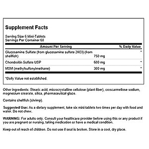 Swanson Mini-Tabs Glucosamine Chondroitin & Msm Joint Mobility Flexibility Comfort Cartilage Connective Tissue Health Support 750/600/300 Milligrams 360 Tabs 4 Pack