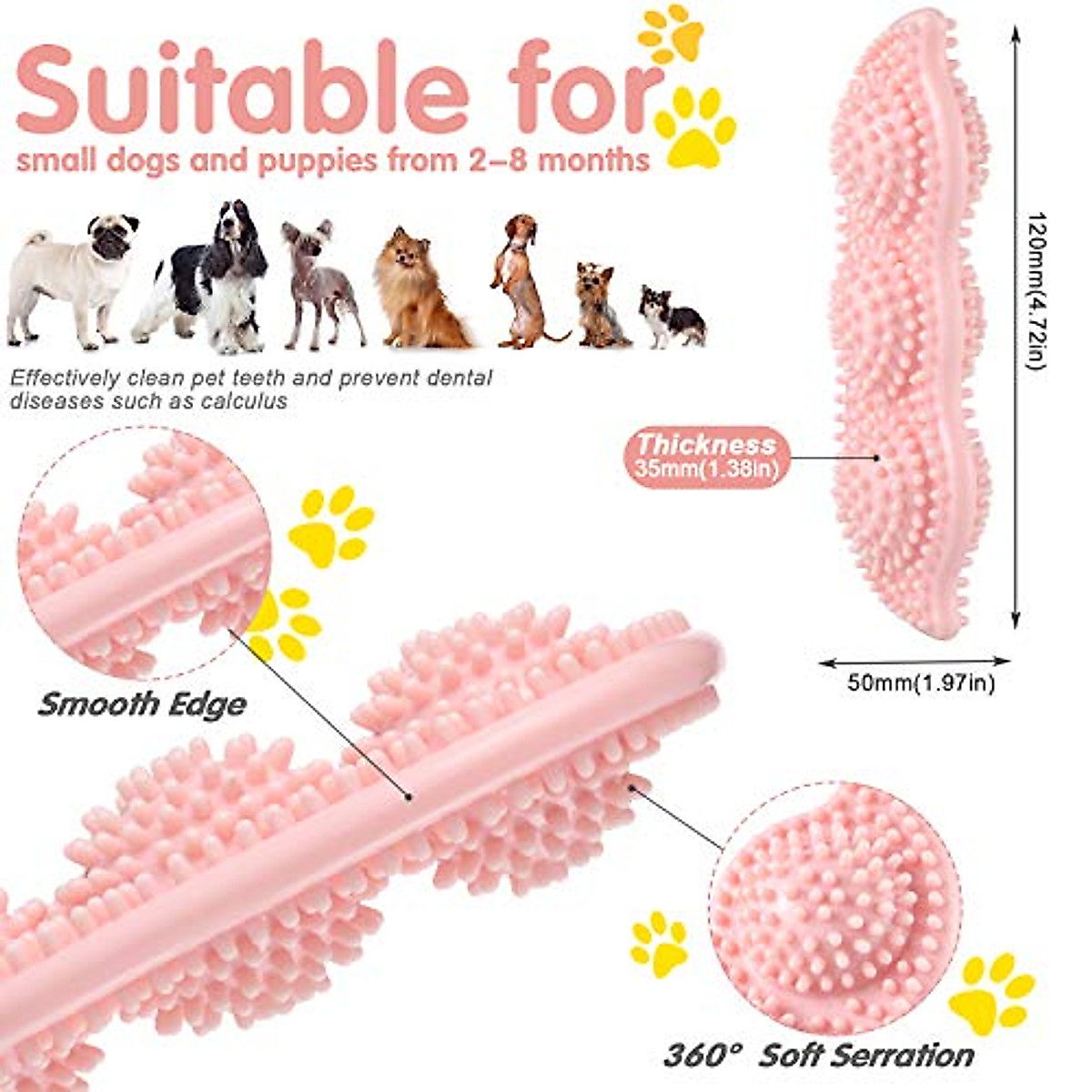 Skylety 6 Pieces Puppy Teething Chew Toys Rubber Bone-Shaped Puppy Teething Toy Pet Teething Toy for 2-8 Months Puppy Teeth Cleaning and Relieving Itching (Blue, Pink, Yellow Green)