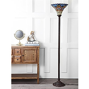 JONATHAN Y JYL8006A Peacock Tiffany-Style 70" Torchiere LED Floor Lamp, Tiffany, Traditional, Art Nouveau Style, Office, Bedroom, Living Room, Family Room, Dining Room, Hallway, Foyer, Bronze