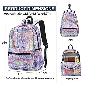 LEDAOU Mesh Backpack for Kids Girls Semi-Transparent Mesh School Backpack Bookbag Lightweight Casual Daypacks for Beach Gym Travel (Tie Dye Purple)