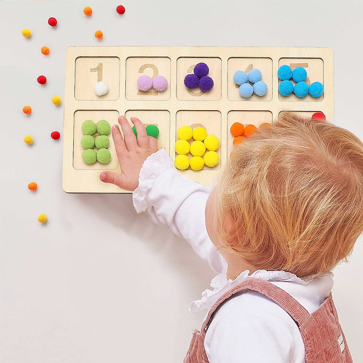 bopoobo Wooden Peg Board Beads Game Rainbow Clip Bead Puzzle of Pompon Clip Beads Early Education Puzzle Board Game Toddler Educational Montessori Games for Math Learning (Digital Board)