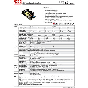Mean Well Original RPT-60C Triple Output Medical Type Power Supply +/-15V 5V 0.5A 1.5A 4A 50W