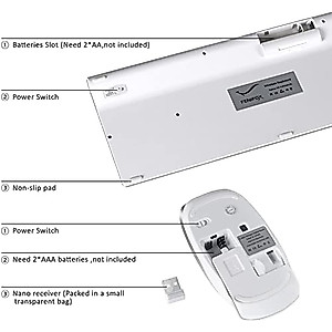 Wireless Keyboard and Mouse, USB Slim Compact Keyboard with Number pad, Ergonomics Quiet Keyboard Mouse for Laptop Computer PC Mac Windows, White Silver