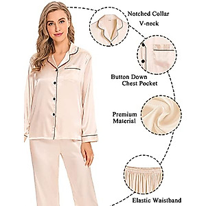SWOMOG Women's Satin Pajamas 4 Pcs Pajama Set Cami Short Set and Long Sleeve Button Down Pj Sets Champagne