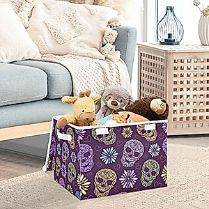 innewgogo Skulls Storage Bins with Lids for Organizing Cube Cubby with Handles Oxford Cloth Storage Cube Box for Toys