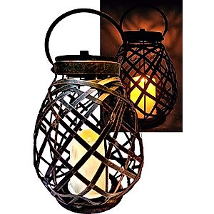 Brilliant & Mo Metal Rattan Solar Hanging Lanterns for Outdoors Garden Decoration with Flickering Candle Light For Home Patio Deck Lawn Yard Decor