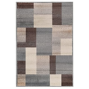 BLUENILEMILLS BNM Fiji Contemporary Indoor Area Rug Collection, Modern Patchwork Geometric Area Rug with Durable Jute Backing, 5' x 8', Grey