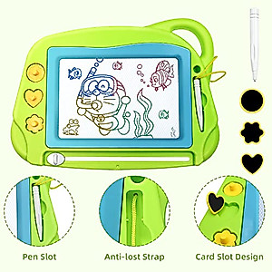 AiTuiTui Magnetic Drawing Board Mini Travel Doodle, Erasable Writing Sketch Colorful Pad Area Educational Learning Toy for Kid/Toddlers/Babies with 3 Stamps and 1 Pen (Green)