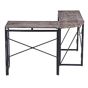 Geniqua 3-Piece L-Shaped Wooden Computer Folding Table Corner Desk Space-Saving Industrial Style PC Laptop Desk for Workstation Home Office