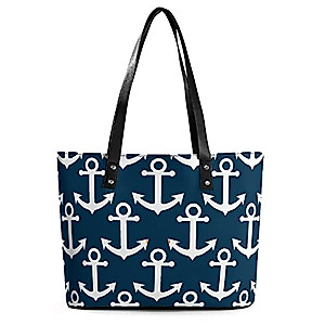 Womens Handbag Boat Anchors Patttern Leather Tote Bag Top Handle Satchel Bags For Lady