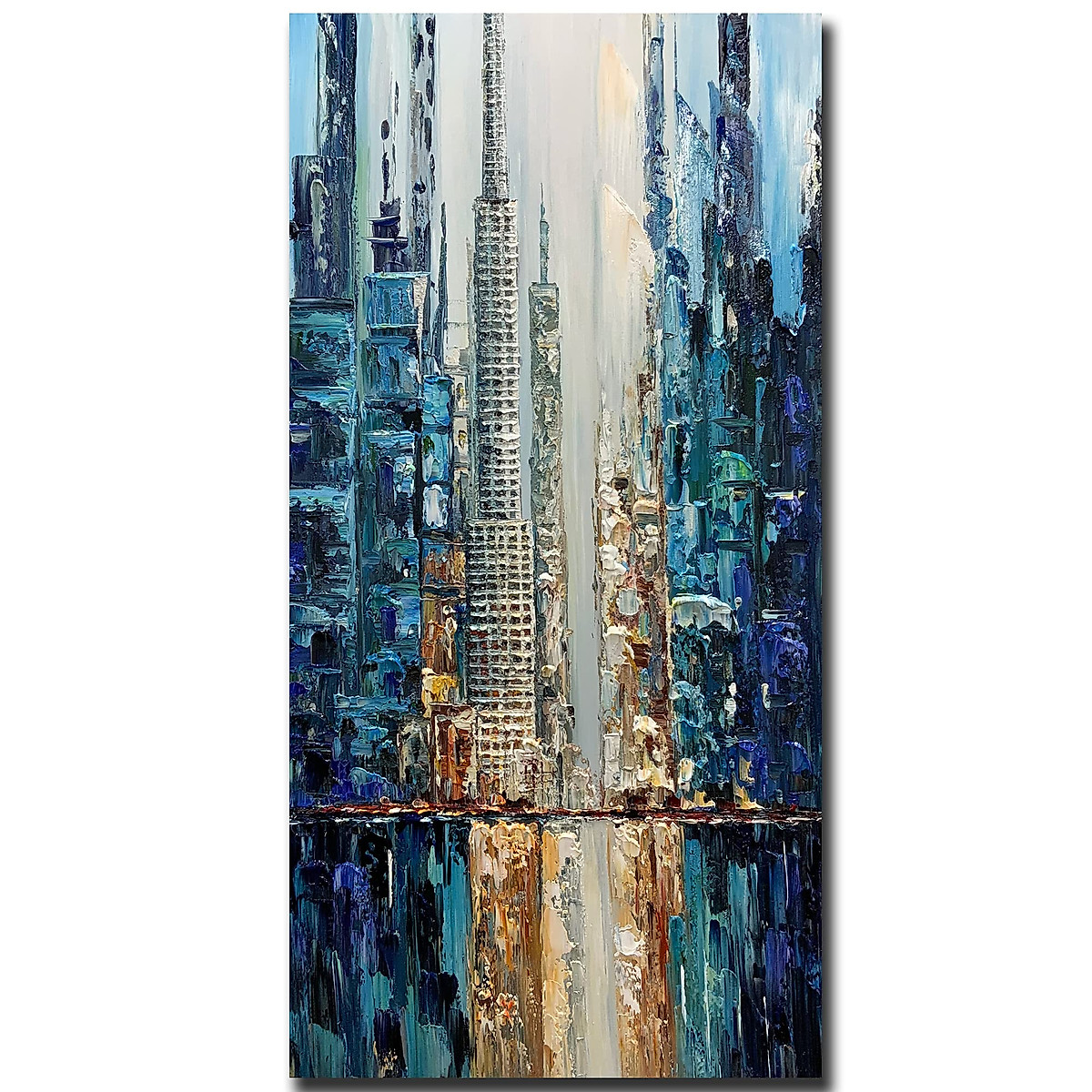 Yotree Paintings，24X48 Inch Wall Art Oil Painting City View Contemporary Artwork Hang Wall Decoration,Urban Streetscape Abstract Decoration