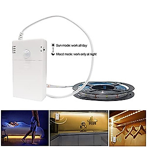 Battery Operated Motion Sensor Cabinet Strip Lights, 9.8Ft 90 LED Counter Closet Strip Light, Motion & Night Sensor Safe Tape Light with 3AA Large Battery for Stairs,Wardrobe,Kitchen (Warm White)