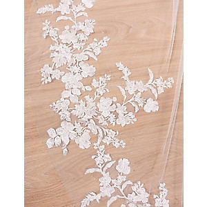 EllieHouse Women's 1 Tier Cathedral Flower Lace Ivory Wedding Bridal Veil With Metal Comb L95IV