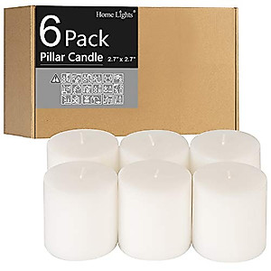 Pillar Candles - 3x3 inch | 25 Hours Burning, 6 Count - White Unscented Smokeless European Pillar Candles - Perfect for Wedding, Parties, Spas, Home Gatherings and Dinner
