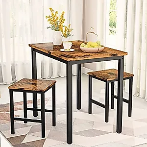 Recaceik 3 Piece Chairs for 2, Modern Wood Room, Small Dining Breakfast Table Set with 2 Stools & Metal Frame for Kitchen, 35 Inch, Brown