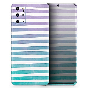 DesignSkinz Purple to Green Watercolor Ombre Stripes Protective Vinyl Decal Wrap Skin Cover Compatible with The Samsung Galaxy S20 (Screen Trim & Back Glass Skin)