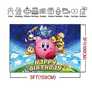 Kirby-Star Happy Birthday Photography Backdrop 5x3ft Princess Kids Kirby-Star Party Happy Birthday Party Decoration Photo Background