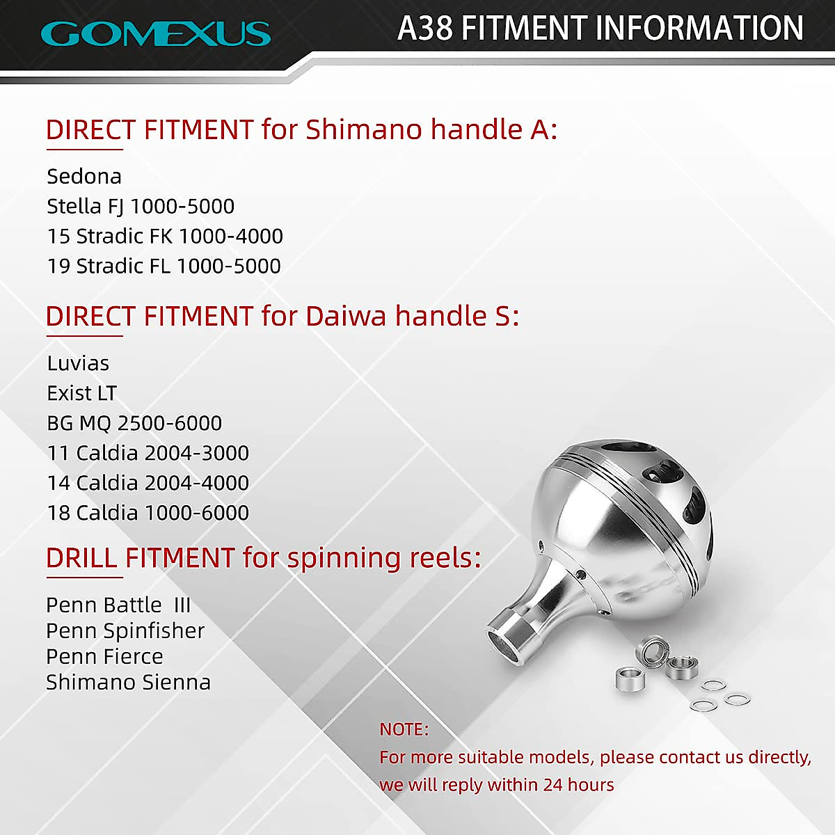 GOMEXUS Power Knob Compatible with Shimano 19 Stradic FL 15 Stradic FK 1000-4000 Stella FJ Daiwa Exist LT Certate LT Luvias LT Direct Fitment Reel Handle Replacement 38mm Metal Round