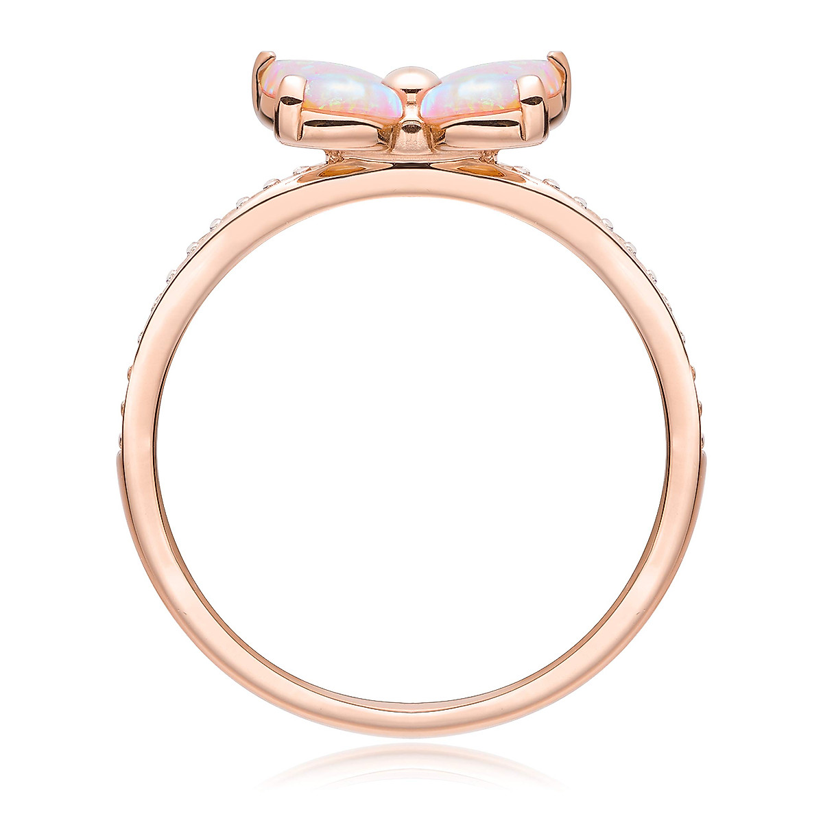MORGAN & PAIGE 14K Rose Gold Butterfly Ring - Plated .925 Sterling Silver Pink Opal Butterfly Ring For Women - Lab Created Sapphire Ring With Eye Motif Centerpiece - Size 7