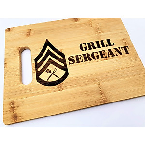 Grill Sergeant 8.5"x11" Engraved Bamboo Wood Cheese Cutting Board with Handle BBQ Drill Sergeant Gift