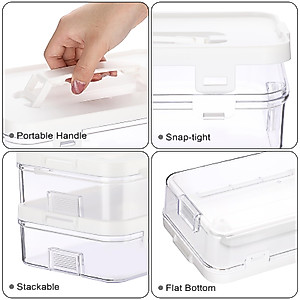 BTSKY 2 Pack Clear Plastic Storage Box with Handle & Flap Lid, Portable Craft Organizers and Storage Box Art Supply Storage Organizer Multipurpose Plastic Sewing Box for Beads Pencils Sticky Notes