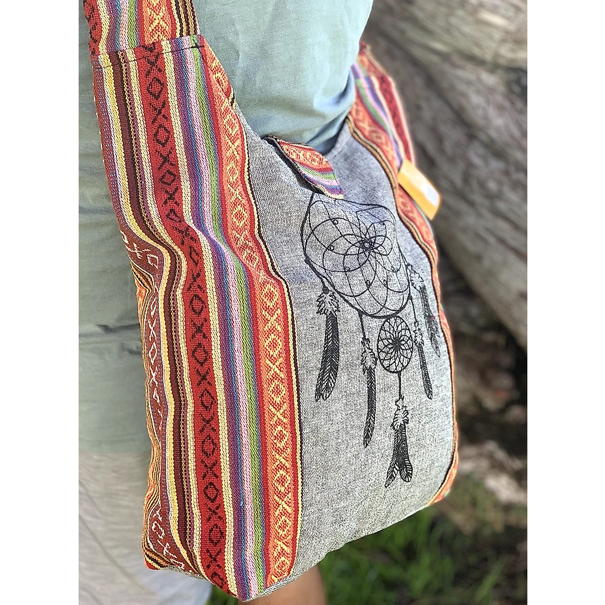 Himalaya Handmade Cotton Shoulder Bag, Unique Tapestry Hippie Crossbody with Dream Catcher Print Hobo Cross body Women bag, Festival bag Sling Boho Bag/Handmade with Love., Multi Colored Orange