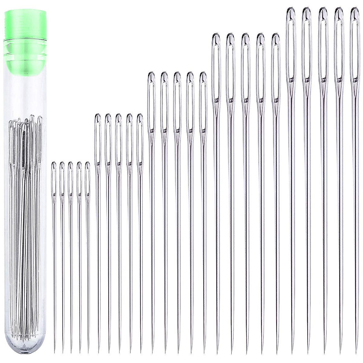 25 Large Eye Stitching Needles - 5 Sizes Big Eye Hand Sewing Needles in Clear Storage Tube