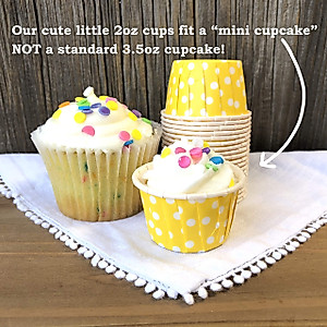 Bulk MINI Candy Nut Paper Cups - Mini Baking Liners - Yellow White Polka Dot - 100 Pack