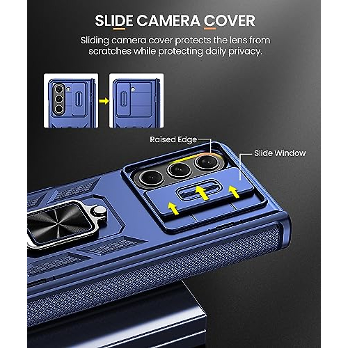 Caka Case Designed for Galaxy Z Fold 5 Case with Screen Protector, 360°Ring Magnetic Kickstand & Camera Cover & Hinge Protector for Samsung Galaxy Z Fold 5 Phone - Navy Blue
