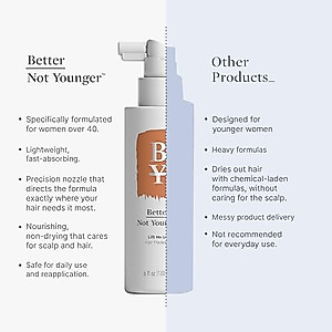 Better Not Younger - Lift Me Up Hair Thickener Spray 6fl.oz. for Women Over 40, Helps in Volumizing, Nourishing Scalp, Adds Texture for Visibible Fuller Hair - Non-Sticky