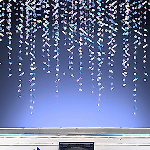 Cheerland Holographic Confetti Garland Iridescent Party Supplies Euphoria Party Decorations Hanging Backdrop Streamers Birthday Banner Disco NYE New Year Eve Party Decorations