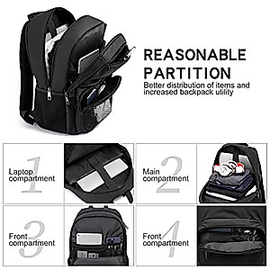 Kuosdaz Black Backpack for Women Men, 15.6 Inch College Laptop Bookbag with USB Charging Port, Water Resistant Anti Theft Business Work Bag, Computer Backpack Casual Daypack, Black