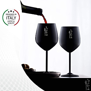 Gusto Nostro Stainless Steel Wine Glass - 18 oz - Unbreakable Black Wine Glasses for Travel, Camping and Pool - Fancy, Unique and Cool Portable Metal Wine Glass for Outdoor Events, Picnics (Set of 2)