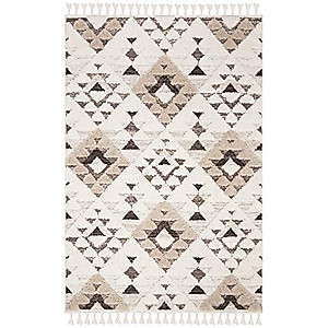 SAFAVIEH Moroccan Tassel Shag Collection 5'3" x 7'6" Ivory / Brown MTS688A Boho Non-Shedding Living Room Bedroom Dining Room Entryway Plush 2-inch Thick Area Rug