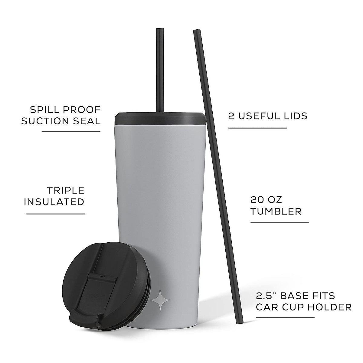 JoyJolt Triple Insulated 20oz Tumbler with Lid and Straw (2 Each) Vacuum Double Wall Stainless Steel Tumbler, Copper Lined for 12Hr Hold/Cold Drinks. Leakproof Water Bottle, Tea or Iced Coffee Cup