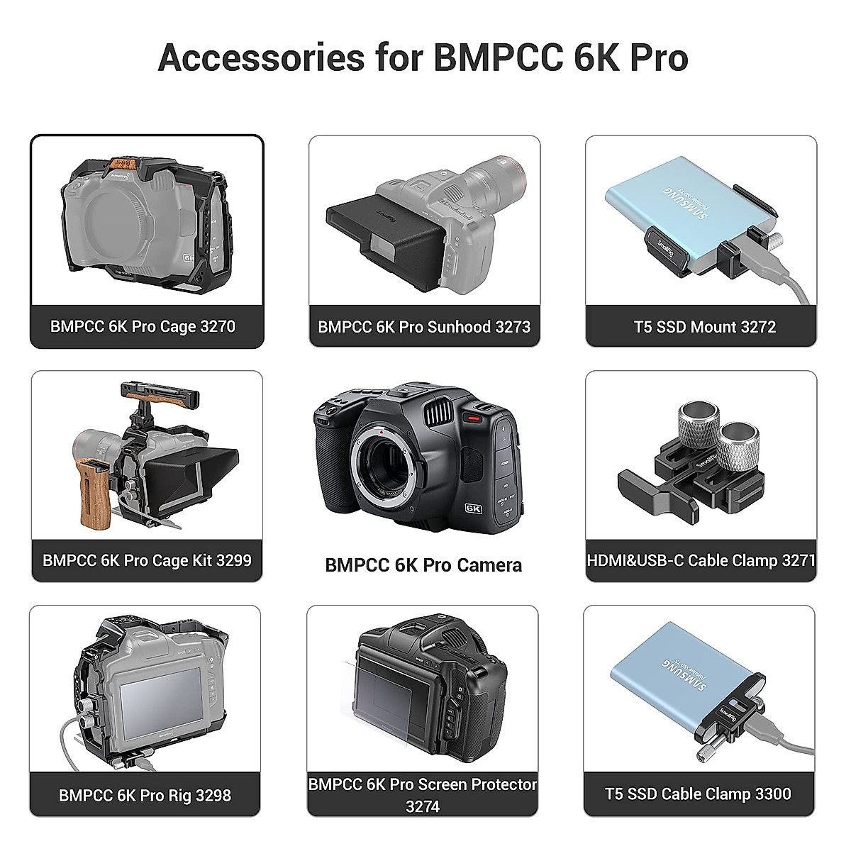SmallRig Full Cage Compatible with BMPCC 6K Pro Only for Blackmagic Pocket Cinema Camera 6K Pro, Built-in NATO Rail & Cold Shoe Mount - 3270
