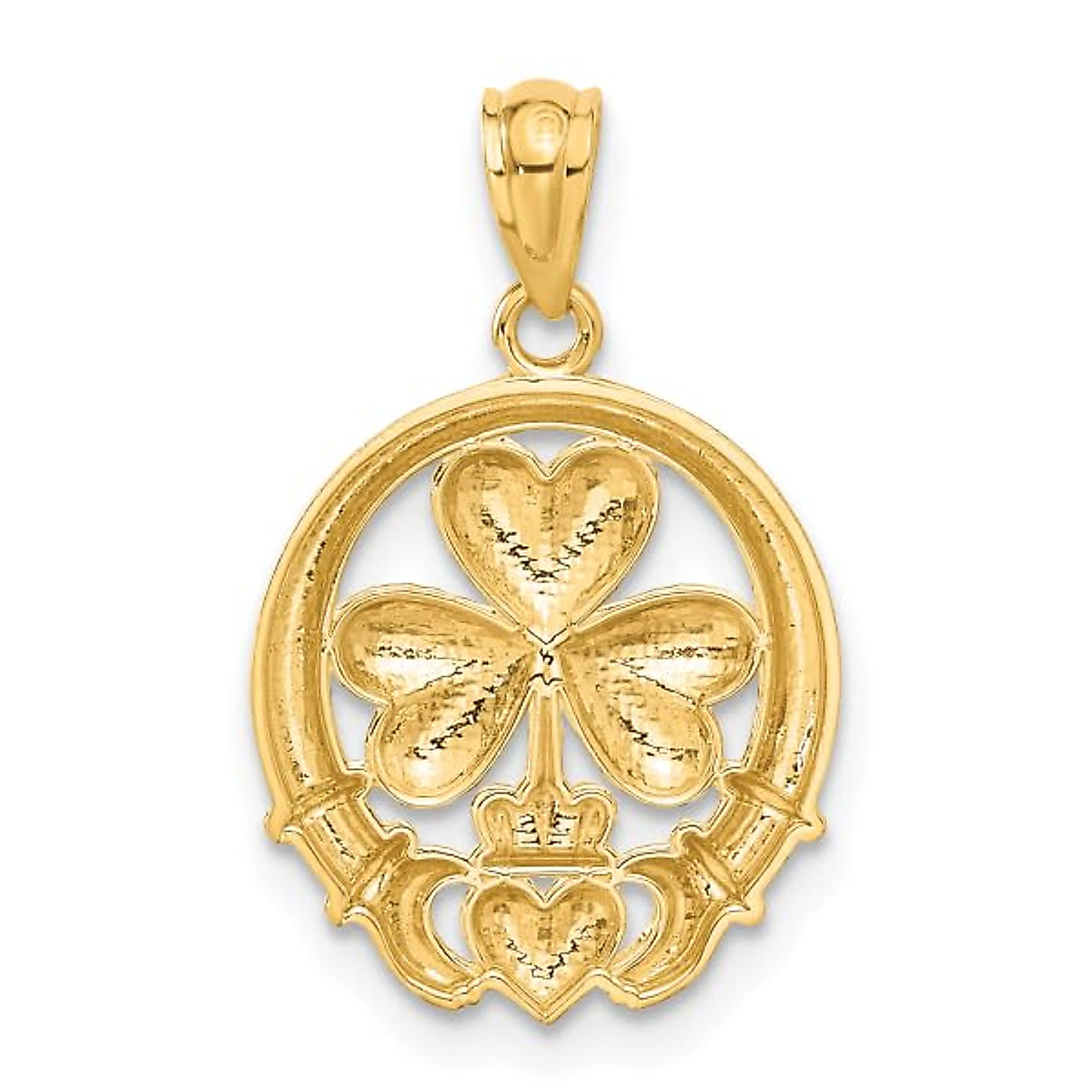 IceCarats 14K Solid Yellow Gold Lucky Clover Leaf Shamrock Flower Heart Irish Claddagh Necklace Celtic Charm Pendant Jewelry Only
