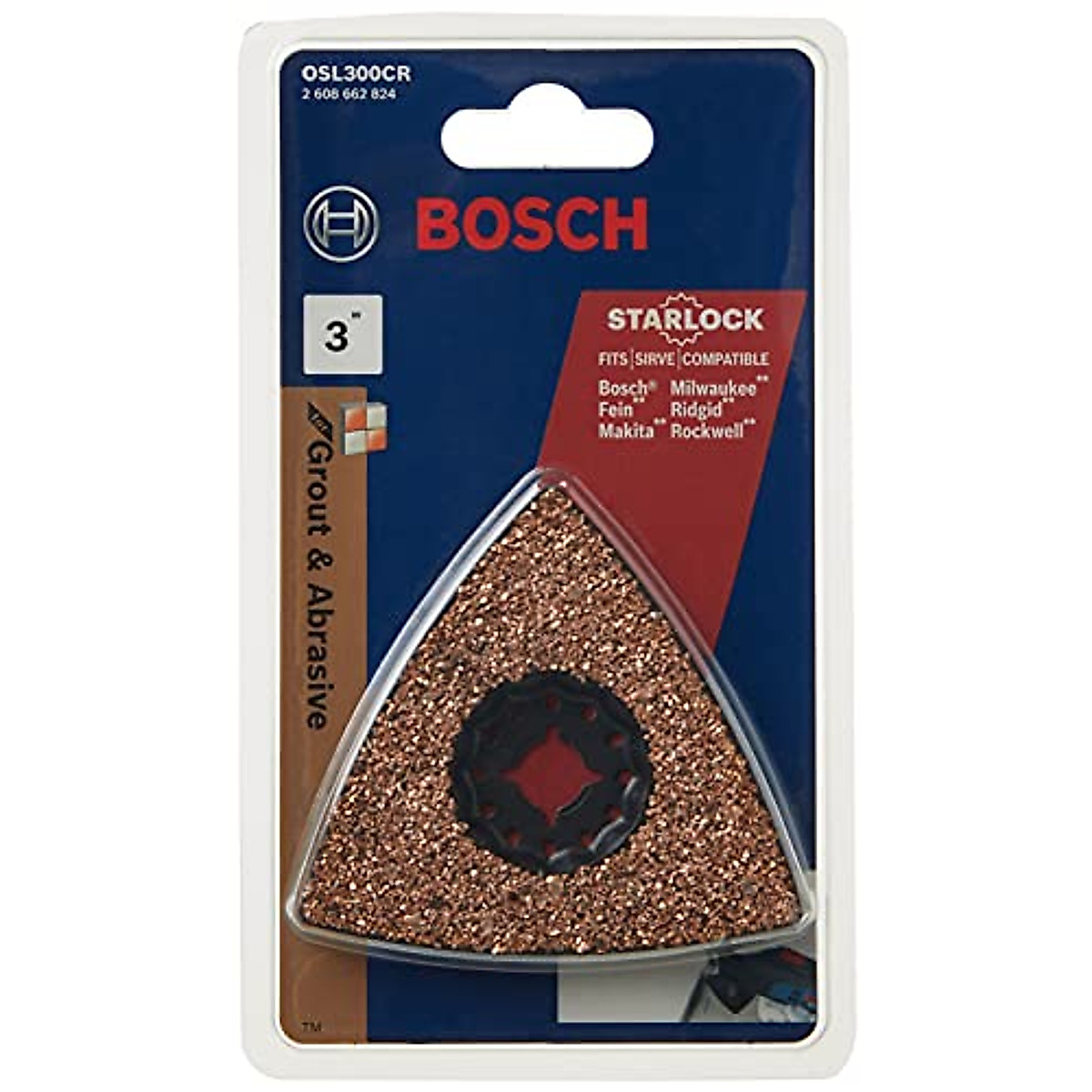 BOSCH OSL300CR 1-Piece 3 In. Starlock Oscillating Multi Tool Grout & Abrasive Carbide Grit Delta Rasp for Applications in Thinset Removal